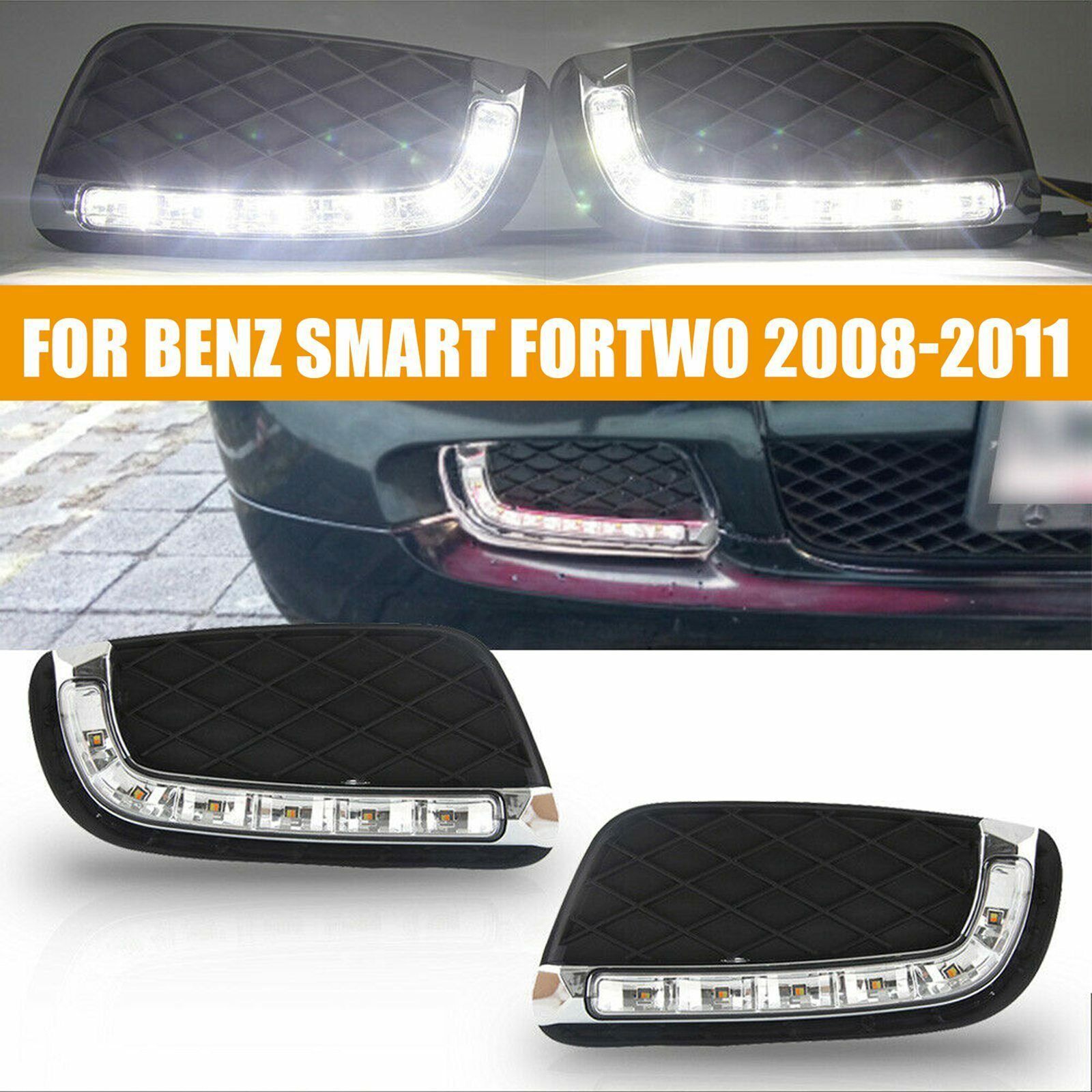 2Pcs For 2008-2011 Benz Smart Fortwo LED Fog Light DRL Daytime Running ...