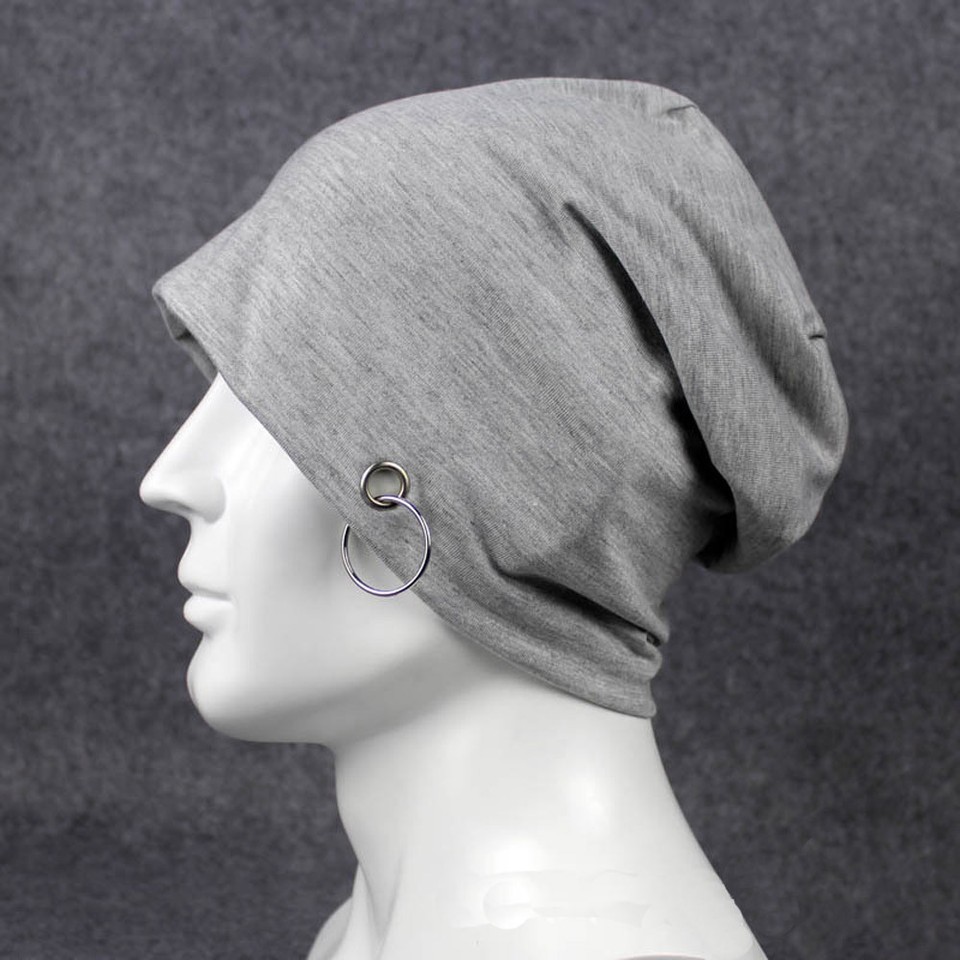 Men’s Plain Metal Ring Cotton Slouchy Beanie Hat Casual Ski Oversized ...