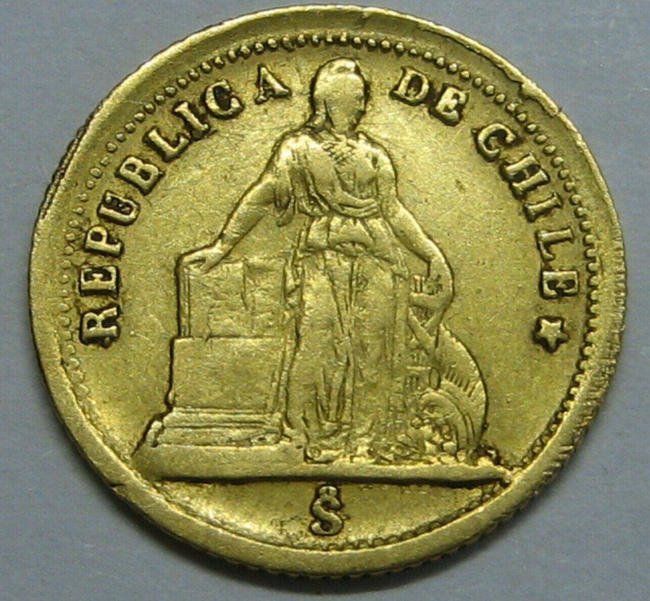 1863 CHILE GOLD 1 PESO SANTIAGO REPUBLICA DE CHILE VERY SCARCE GOLD ...