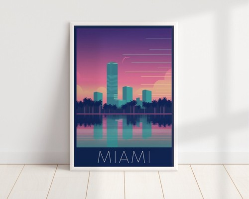 Retro Miami Travel Wall Art poster Choose your Size | eBay Australia