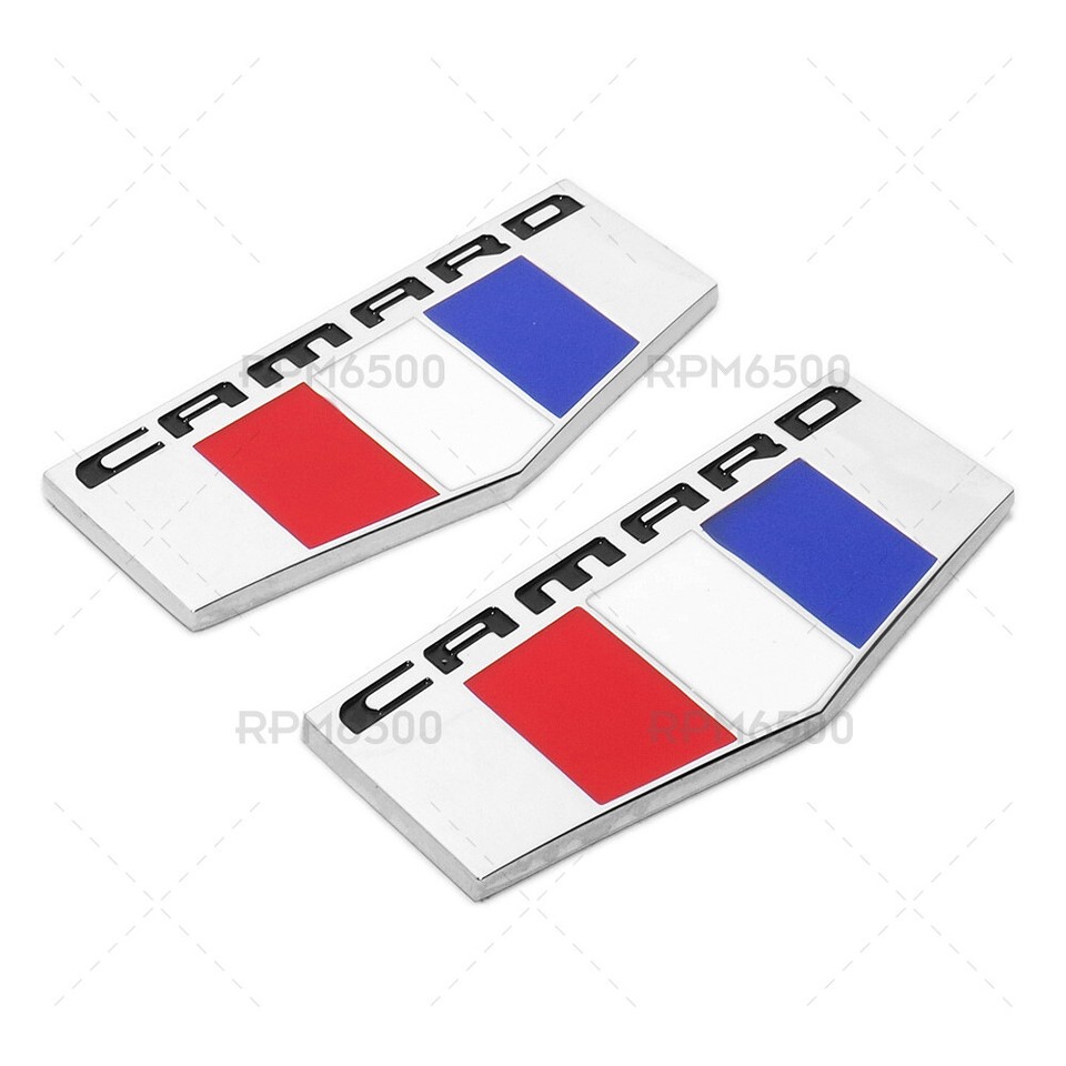 2x GM Chevy Camaro Logo Fender Marker Emblem 3D Chrome Sport Badge RS ...