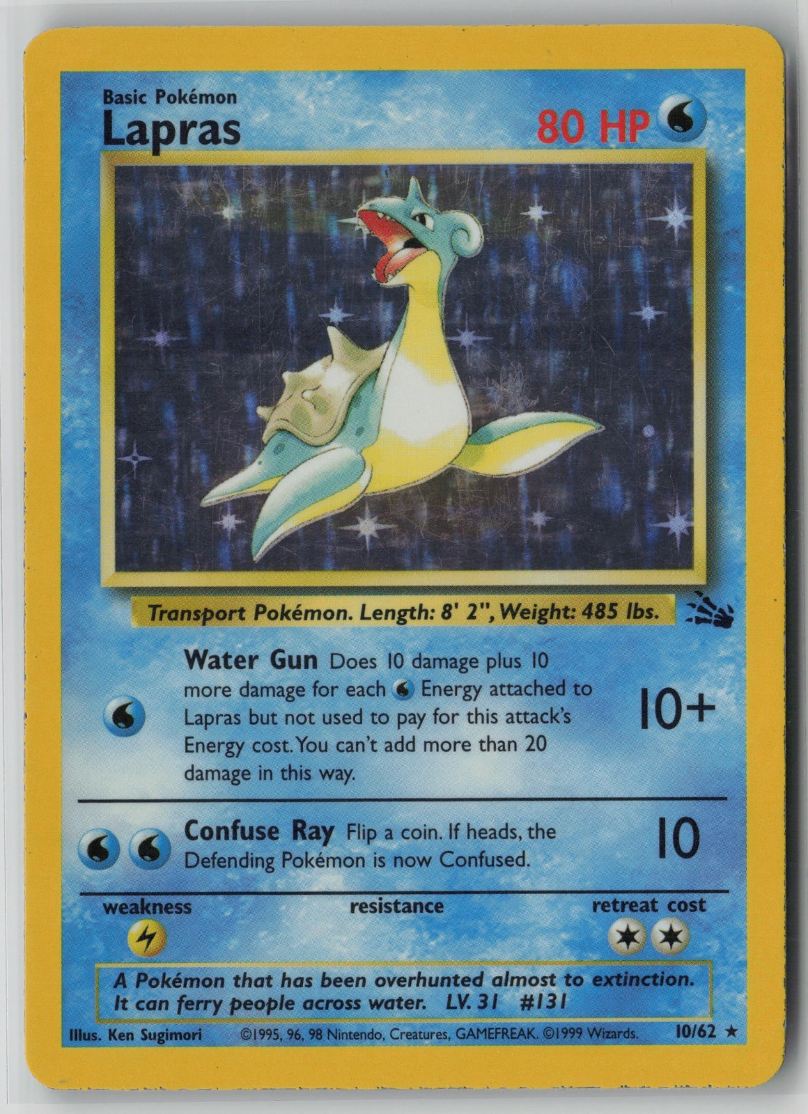 Lapras 10/62 Pokemon TCG WOTC Fossil Holo Rare Card (Heavy Play) HP 1 ...