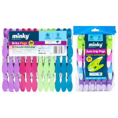 Minky Sure Grip Brite Jumbo Colourful Plastic Clothes Pegs With ...