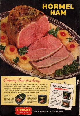 1949 Vintage ad Hormel Ham retro meat platter pineapple Cherries 03/07 ...
