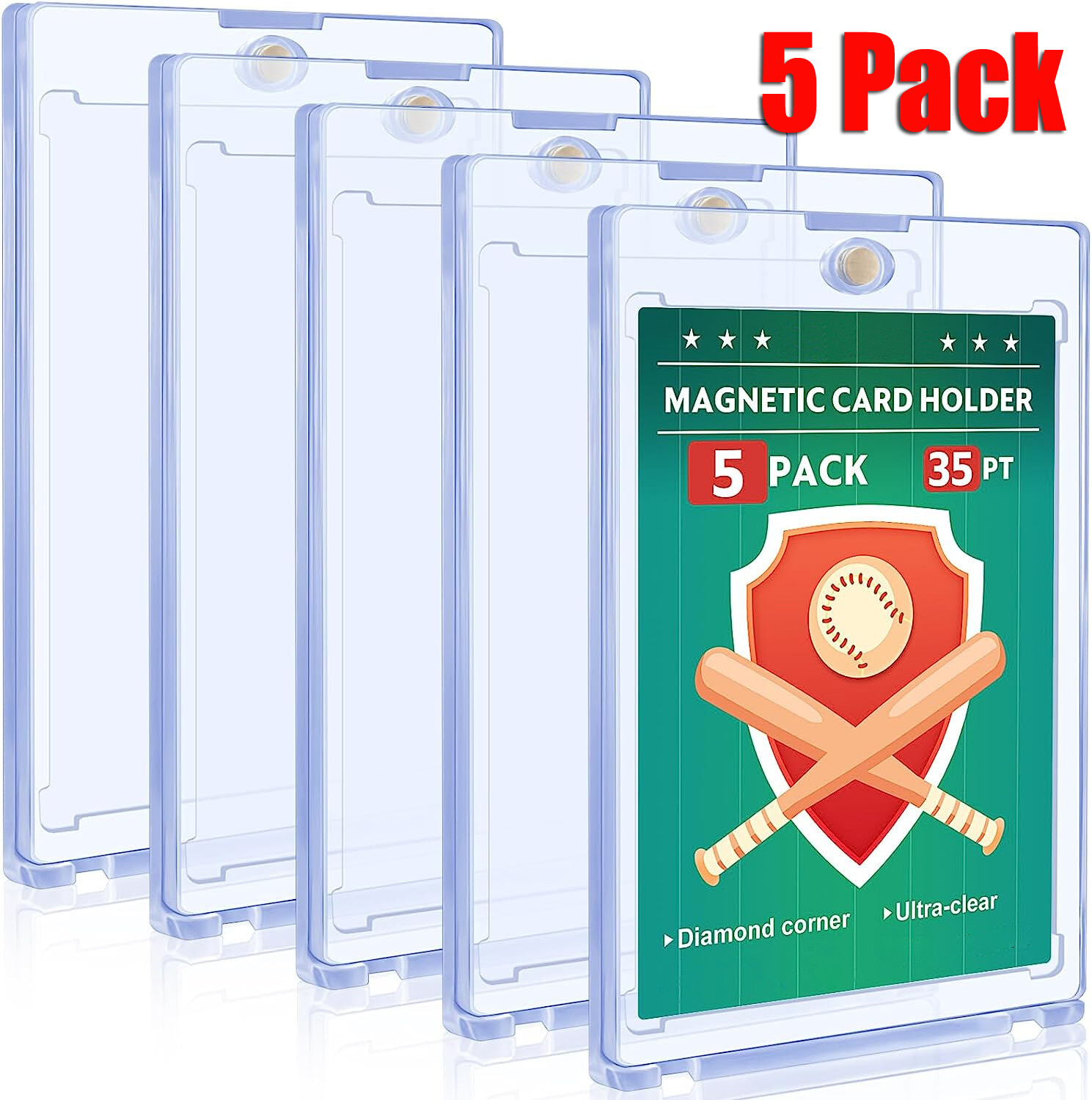 5Pcs Empty Magnetic Trading Sports Card Holders 35PT One-Touc Acrylic ...
