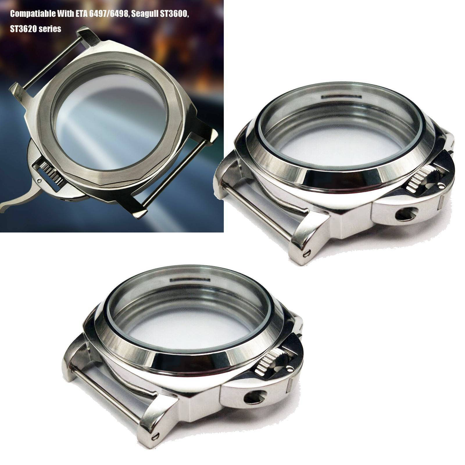 44mm Stainless Steel Brushed Watch Case For ETA 6497 6498 Seagull ST36 ...