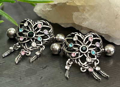 PAIR Dream Catcher Shield Nipple Rings Surgical Steel Barbells Body ...