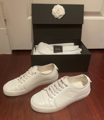 Chanel white CC logo Leather Sneakers | eBay