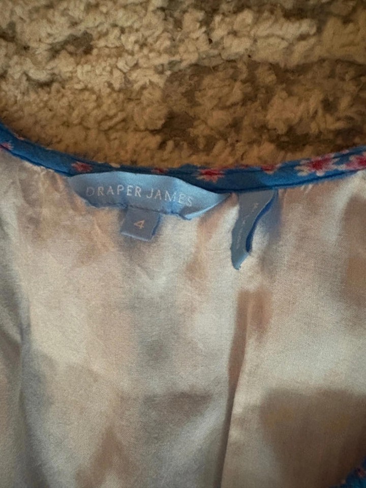 Draper James blue floral wrap dress ruffle sleeveless size 4 | eBay UK