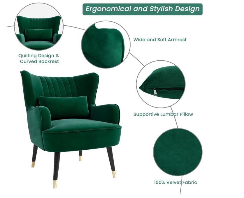 Luxury Blue Velvet Accent Chair Wingback Armchair | Modern Lounge Chair ...