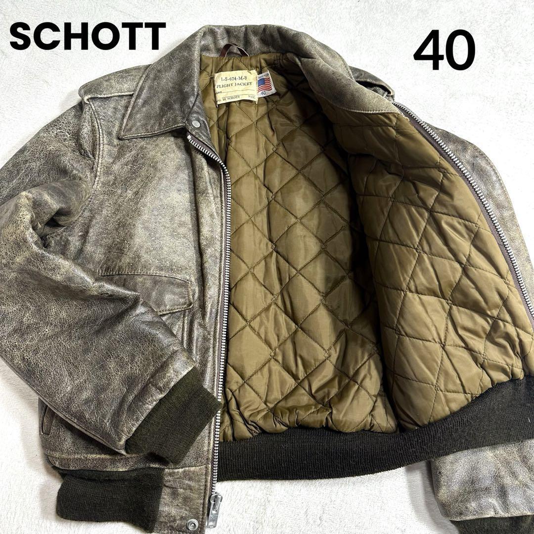 Schott A-2 Flight Jacket Vintage Leather Men’s Size 4… - Gem