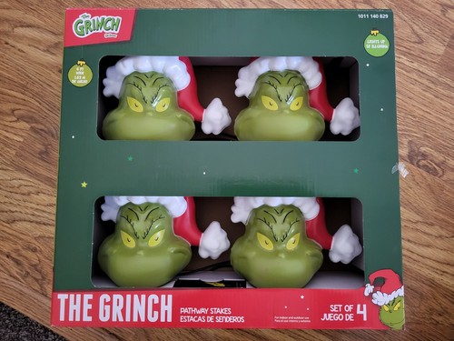 Christmas Grinch Head w/ Red Hat Battery-Operated Pathway Stakes 4 ...