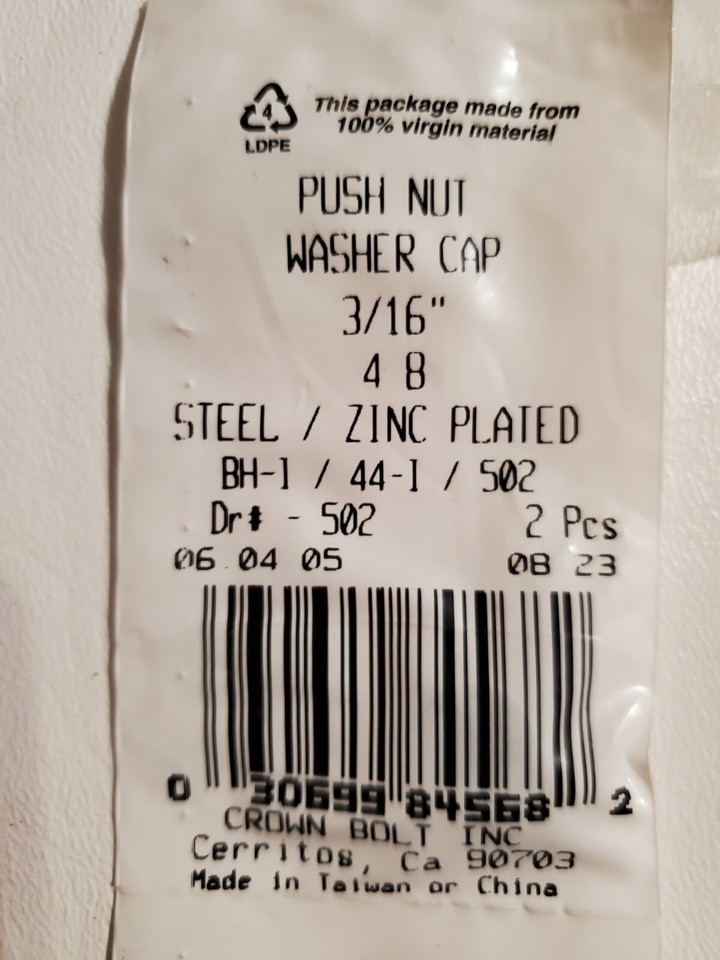3/16" Push Nuts Washer Cap Crown Bolt Zinc Plated Axle Retainer Caps x ...