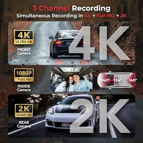 B+L USA 4K Premium 3 Channel Dash Cam with Sony STARVIS IMX Sensors 4K ...
