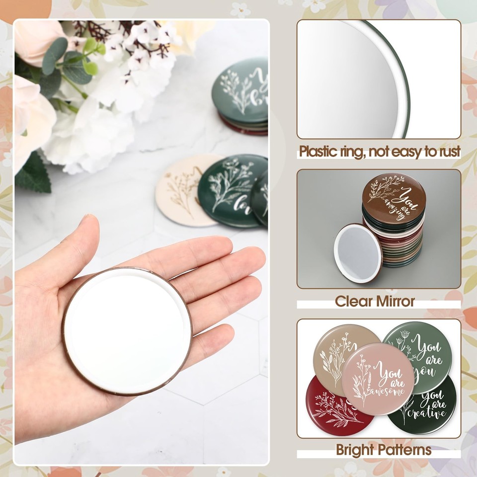 30 PCS Inspirational Compact Mirrors Bulk Round Portable Pocket Makeup ...
