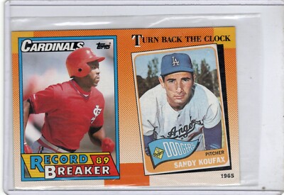 1990 O-Pee-Chee Sandy Koufax #665 & #6 Vince Coleman uncut panel Super ...