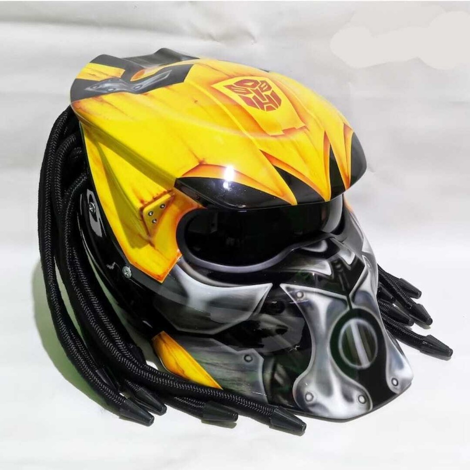 THE NEW PREDATOR MOTORCYCLE HELMET HEAD PAINTED BUMBLEBEE DOT & ECE ...
