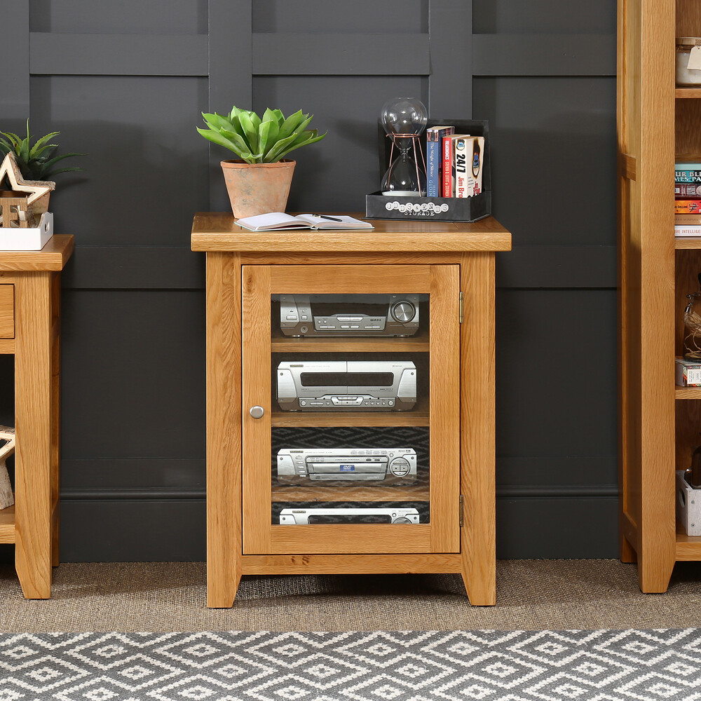 Cheshire Oak Glazed Hi-Fi Media Cabinet - Living Room Furniture - AD57 ...