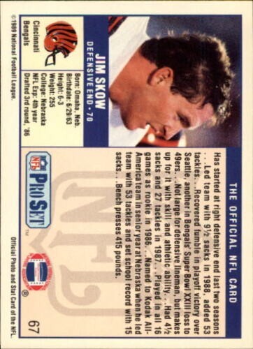 1989 Pro Set Football Card #67 Jim Skow RC | eBay