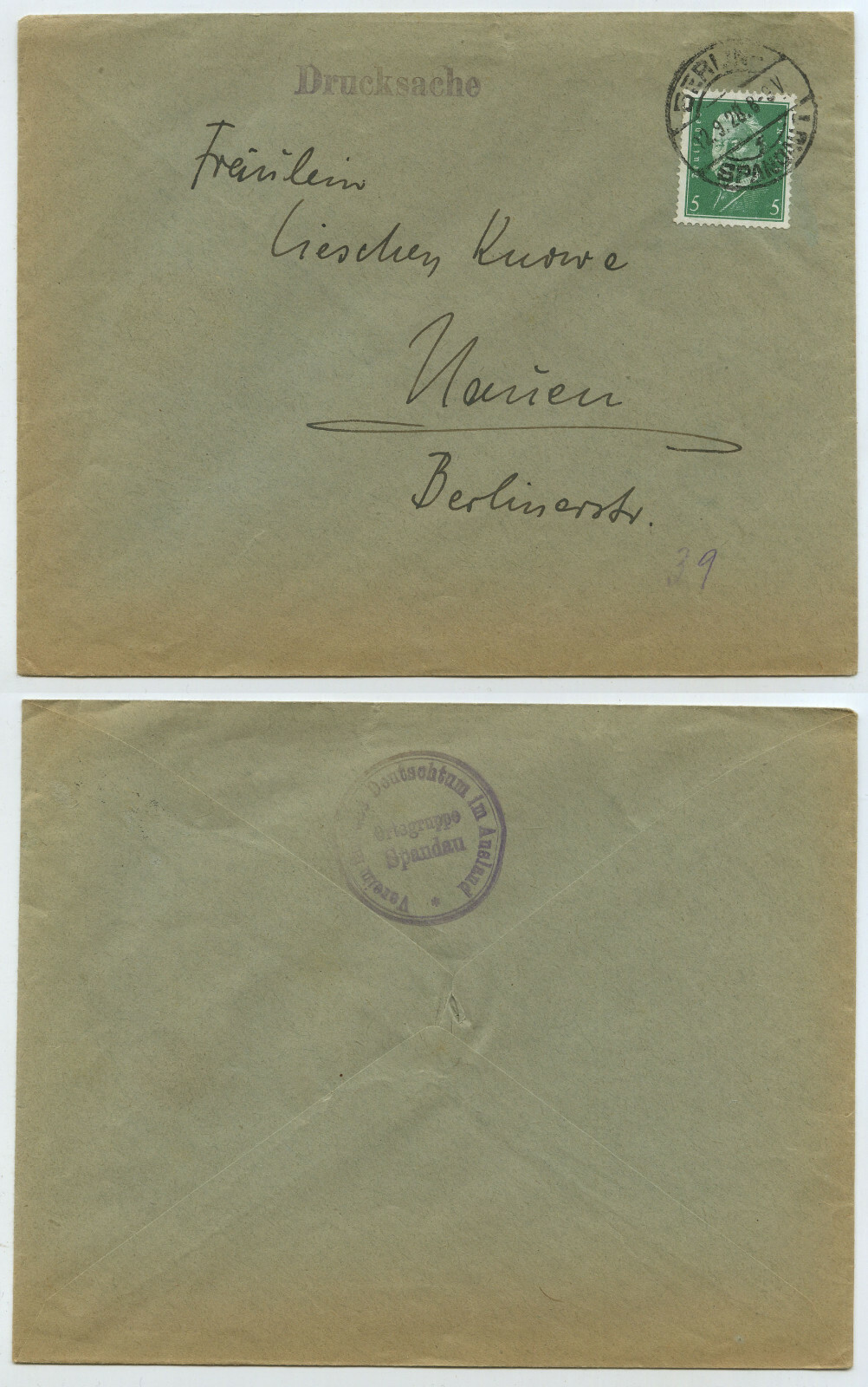 44775 -Verein für das Deutschtum im Ausland Berlin-Spandau 12.9.1928 ...