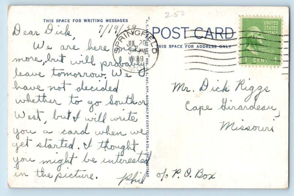 Springfield Missouri MO Postcard Southwest State Teacher's College 1939 ...
