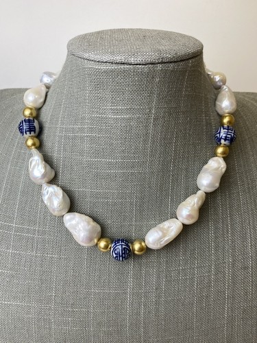 NWT Susan Shaw Blue & White Baroque Pearl Necklace 3297W | eBay