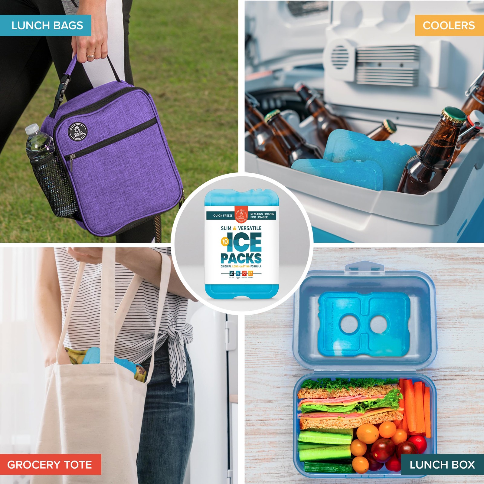 Healthy Packers 10 Slim Reusable Ice Packs Long-Lasting Cooler Freezer ...