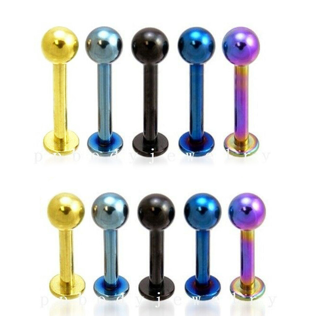 14G 1/4"-1/2" Titanium Anodized 316L Surgical Steel Labret with 4mm ...