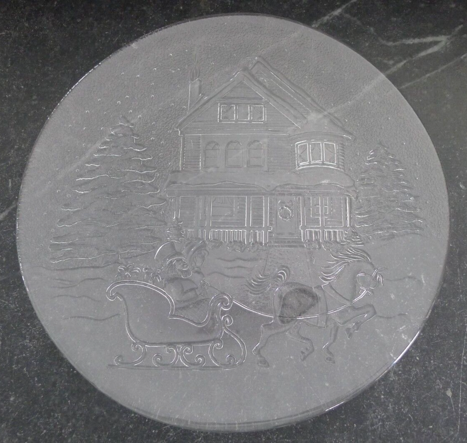 Christmas Serving Platter Holiday Horse Drawn Sleigh Round 13"LIBBY Clear Glass | eBay
