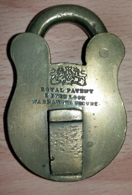 antique "Royal Patent Lever Lock Warranted Secure" solid brass padlock ...