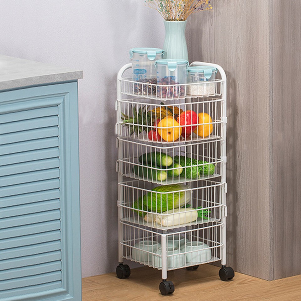 Metal Rotating Basket Rack Kitchen Storage Shelf Fruit Vegetable Holder ...