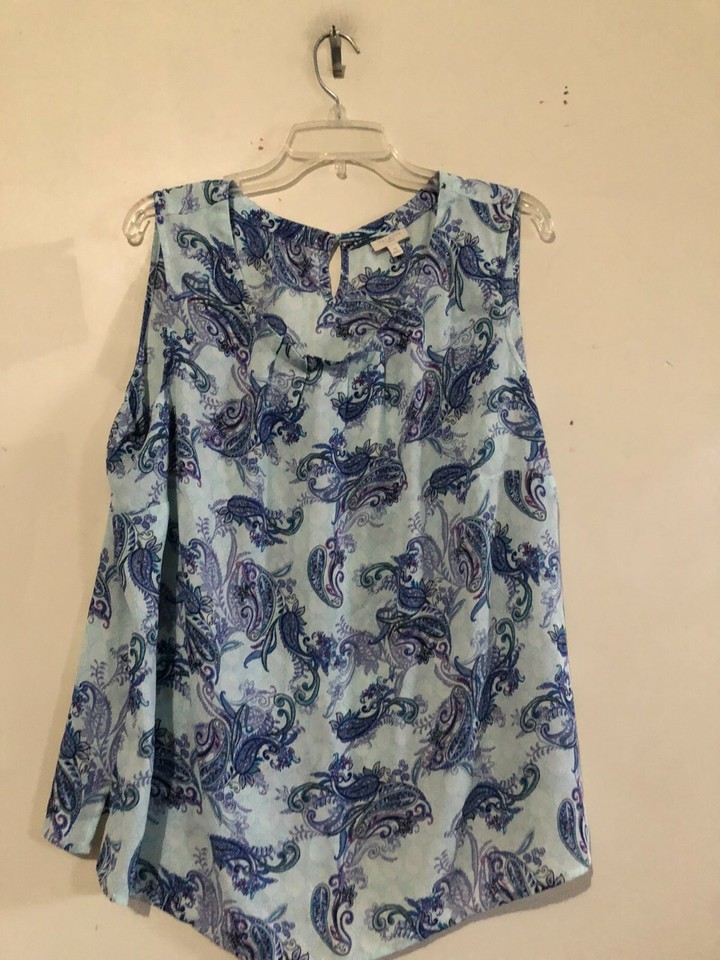 Talbots Plus Size 2X Floral Blue Purple Lilac Pink Pleat Neck Top ...