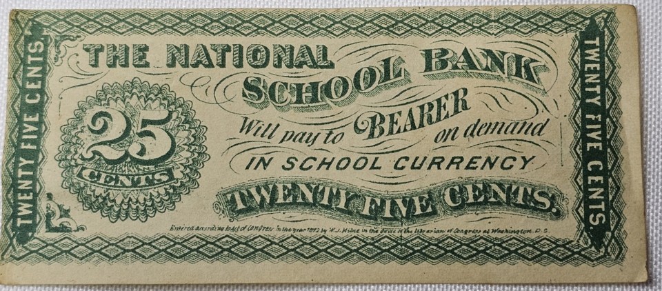 Antique 1870's The National School Bank 1, 5, 10, 25 , 50 Cent Scrip ...