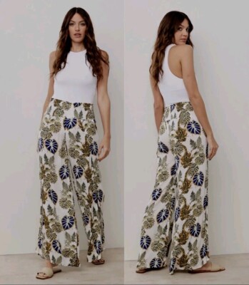 NWT Womens Linen Pants Loose Yoga Sweatpants Wide Leg Sz S Smock Waist ...