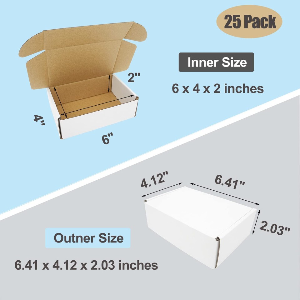 6x4x2 Shipping Boxes Pack of 50, White Corrugated Cardboard Box for ...