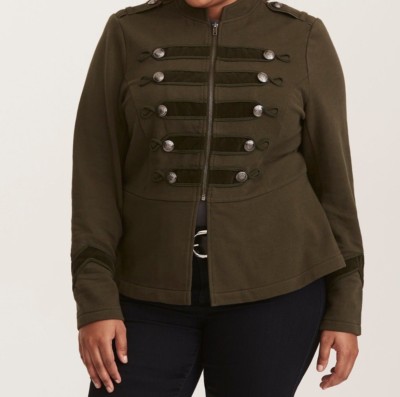 Torrid Olive Green Embellished Zip Front Military Jacket 00X Med Large ...