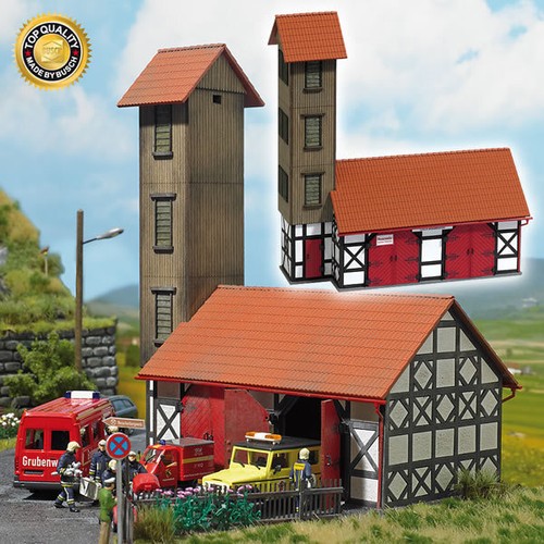 Busch 1452 HO Scale Fire Dept Equipment House Kit 13.5 x 7.5 x 15.3cm ...