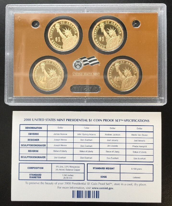 2008 U.S. Mint Presidential 1$ Dollar Coin Proof Set Complete With Box ...