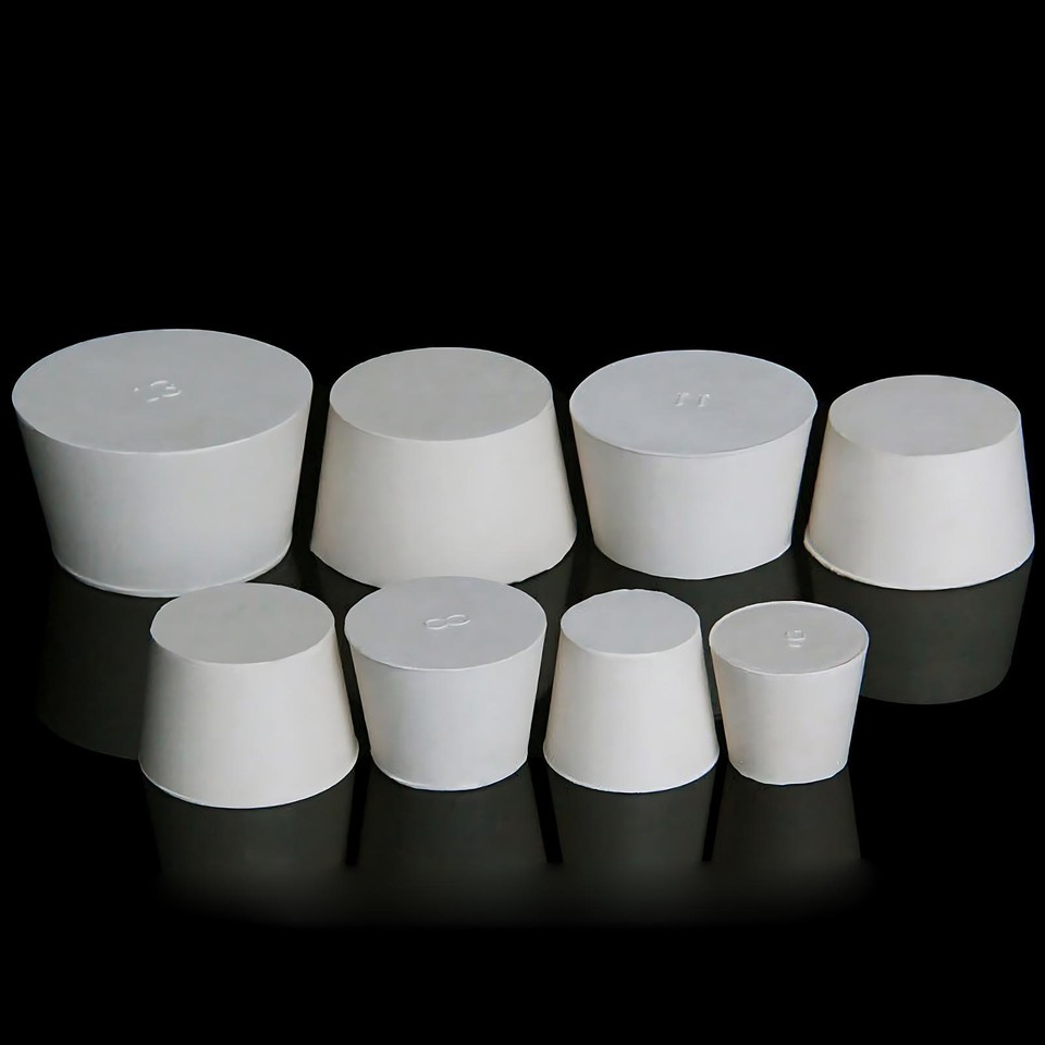 White Rubber Stopper Bungs Laboratory Solid Hole Stopper Tapered Flask ...