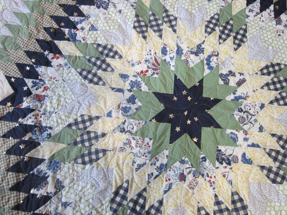 USA Handmade Queen Size Patchwork Quilt- Texas Star- 86" x 86" Green ...