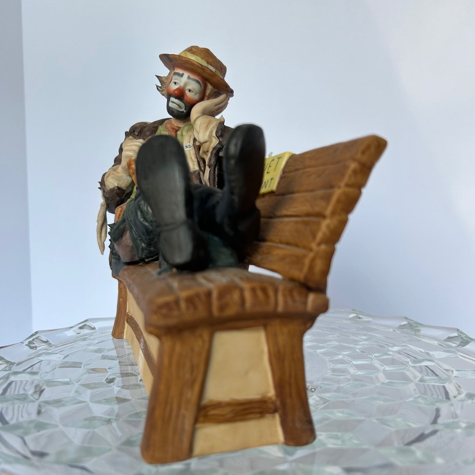 Vintage Emmett Kelly Jr. Flambro Col Sad Hobo Clown on Bench Figurine ...