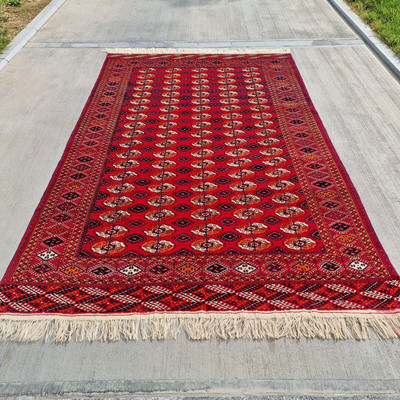 7x11ft Red Turkmen Bukhara Handmade Rug- Vintage Tekke Wool Carpet ...