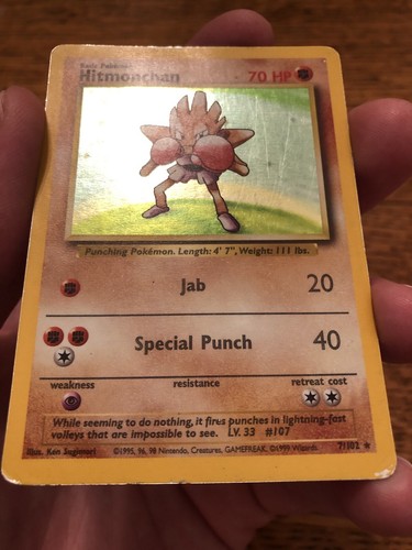 Pokémon WOTC Base Set Unlimited 1999 Holo Hitmonchan 7/102 Gray Ink ...