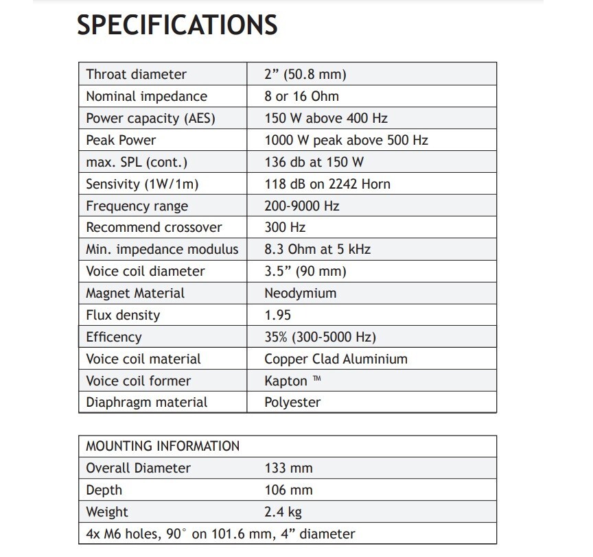 BMS 4592ND-MID 2" Midrange Compression Driver Neodymium Middle 8 Ohm | eBay