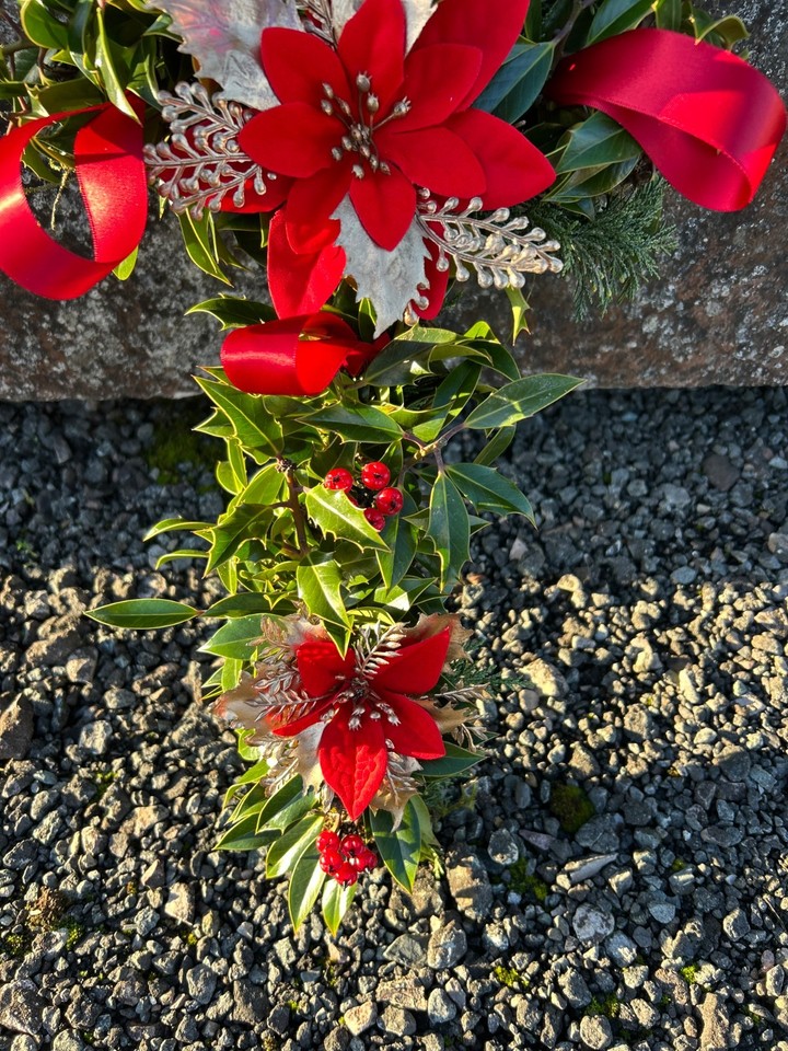 Fresh Christmas Holly Cross 18" Grave Door Decoration Xmas Red Green ...