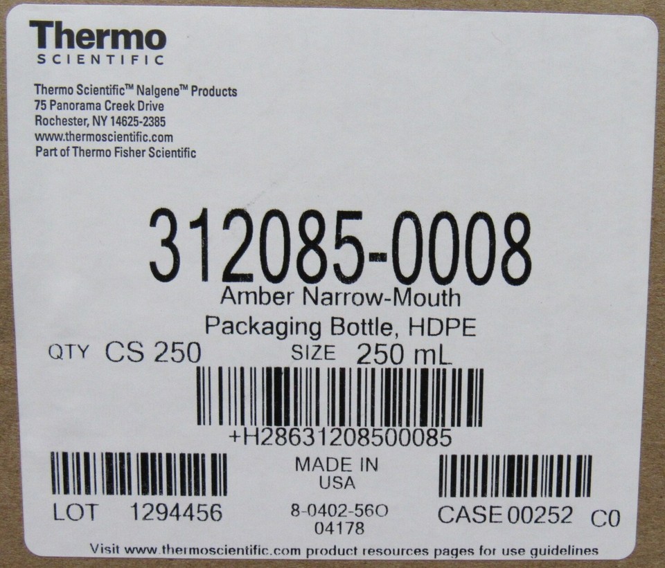 NEW 250-PACK Thermo-Scientific Nalgene 250mL 8oz Amber HDPE Packaging ...