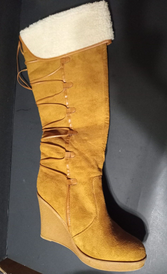 Women's Lace up Knee or Over the Knee Suede Wedge 4" Boots - Sz-10 | eBay