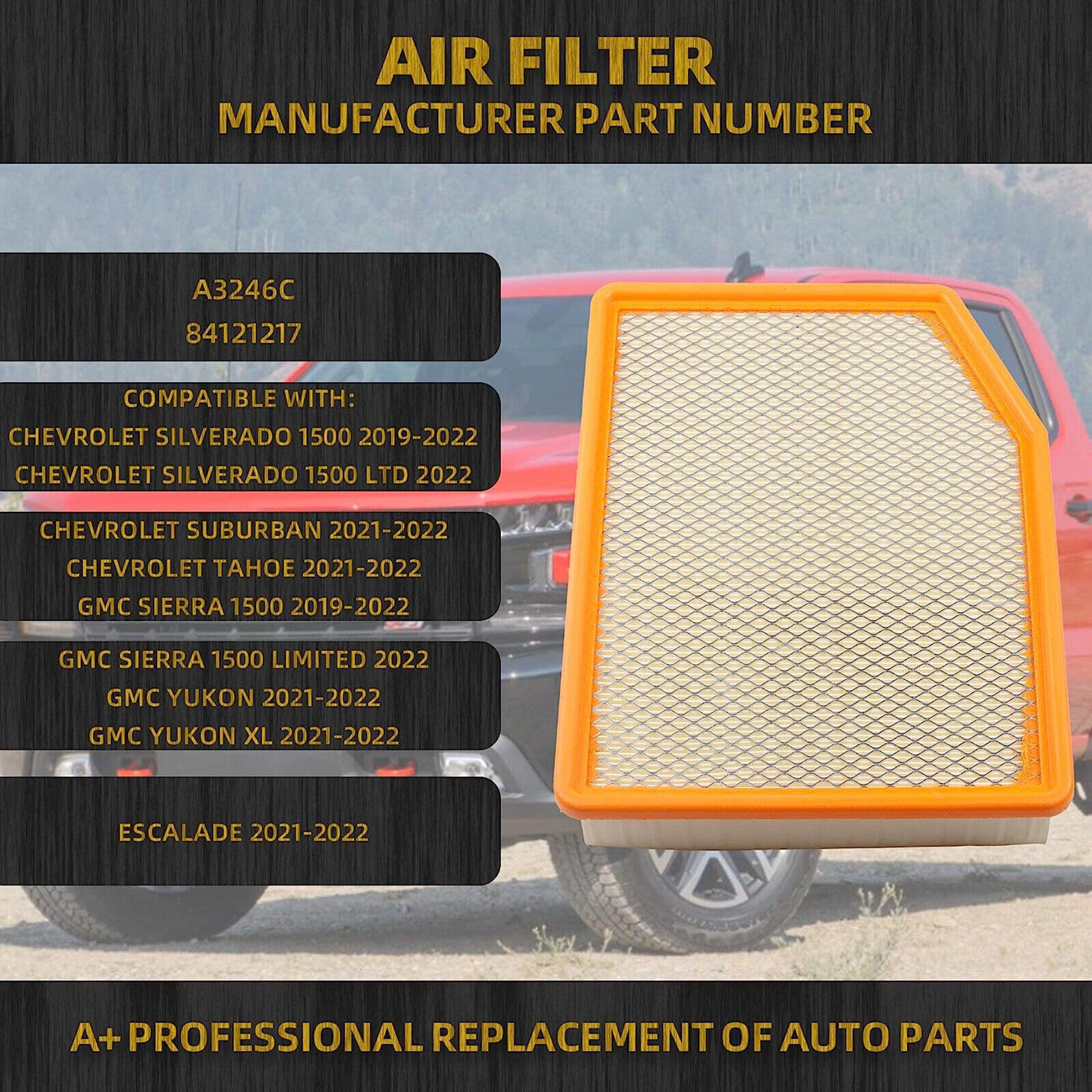 Engine Air Filter For Chevrolet Silverado 1500 GMC Sierra 1500 2019-23 ...