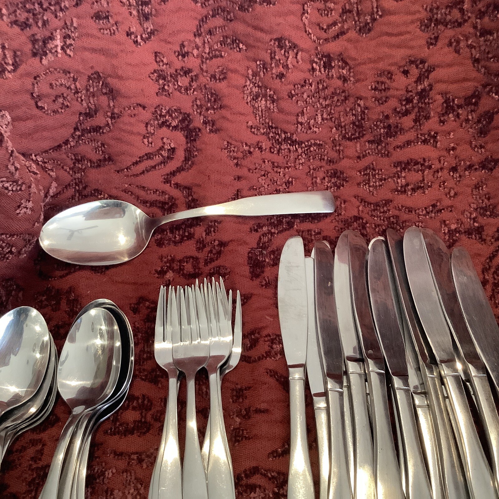 CAMBRIDGE Silverware Flatware Set Lot of 35 Pieces Satin Finish Curved ...