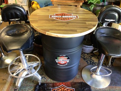 Vintage Harley Davidson themed motorcycle seat bar stools, Drum Bar and ...